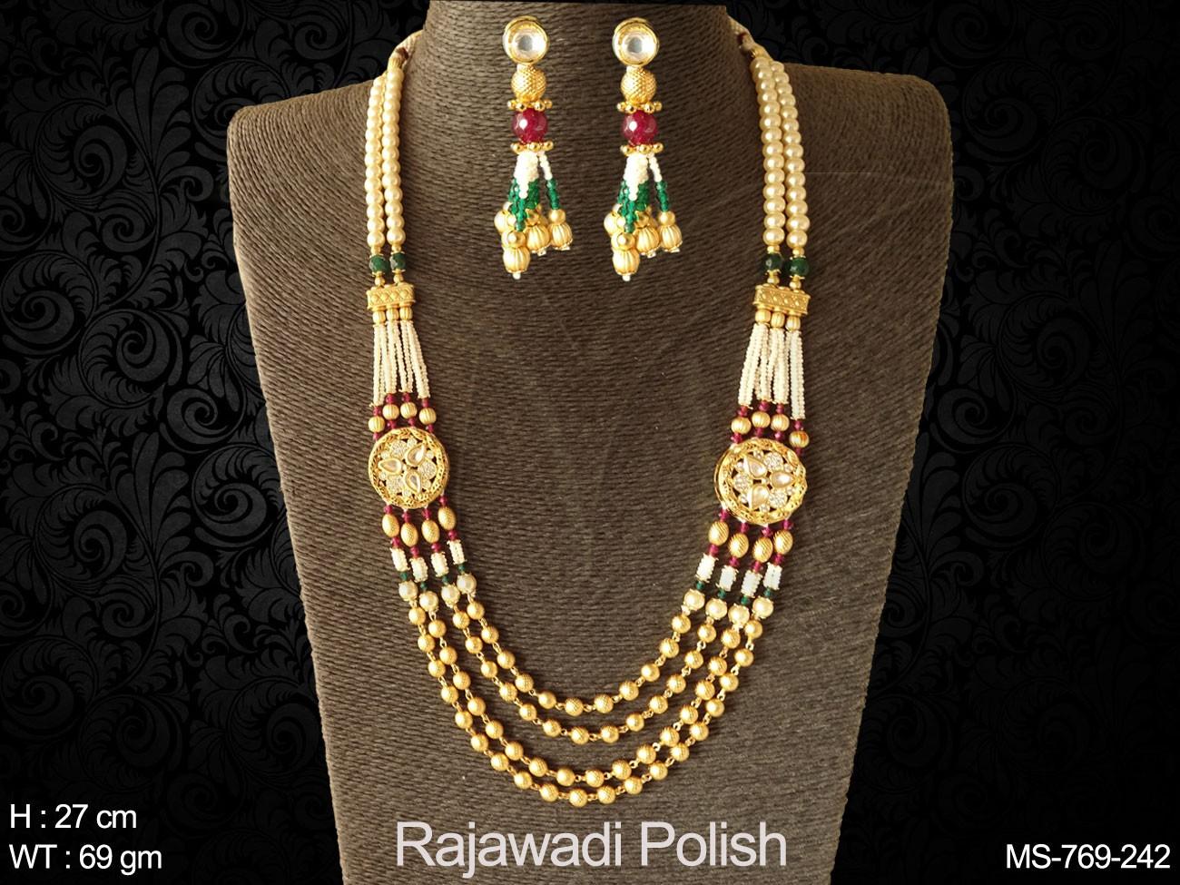 Rajwadi polish ruby green long mala - Designer Jewellery - Beaded Malas ...
