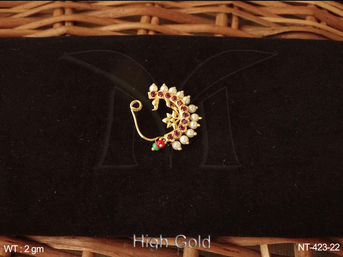 Parna Traditional Maharashtrian White Pearl Ruby Stone Diamond AD Nath ...