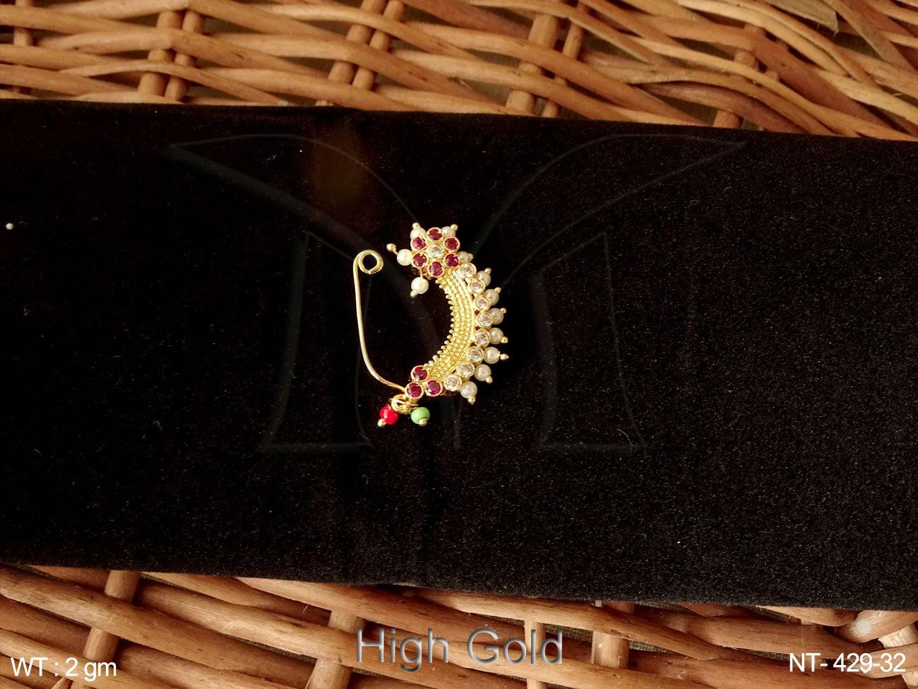 Traditional Maharashtrian Rani pearl Diamond AD Nath - Nath - American ...