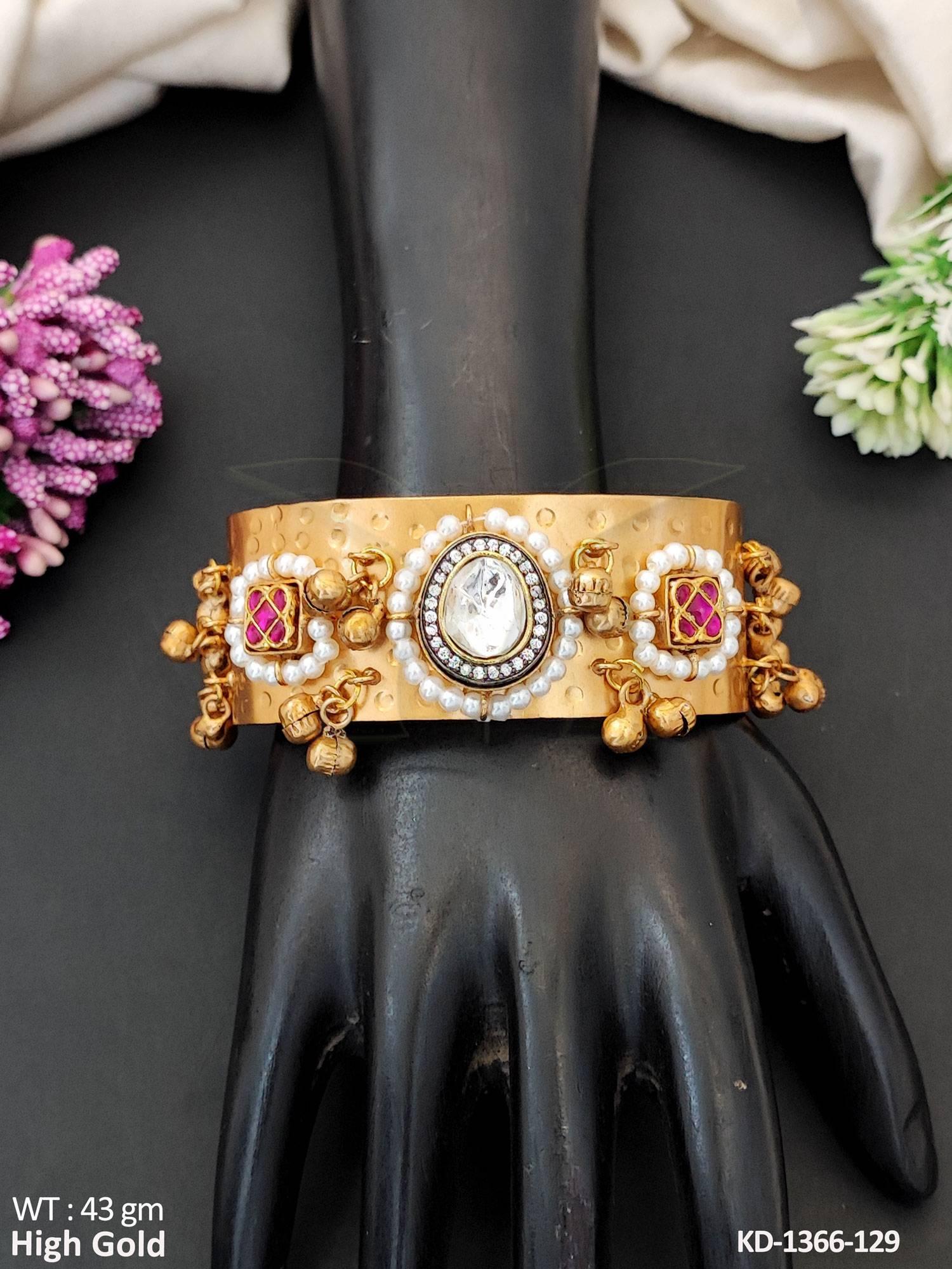 Traditional Gold Kada with Oval White Stone Design , Whats Trending ...