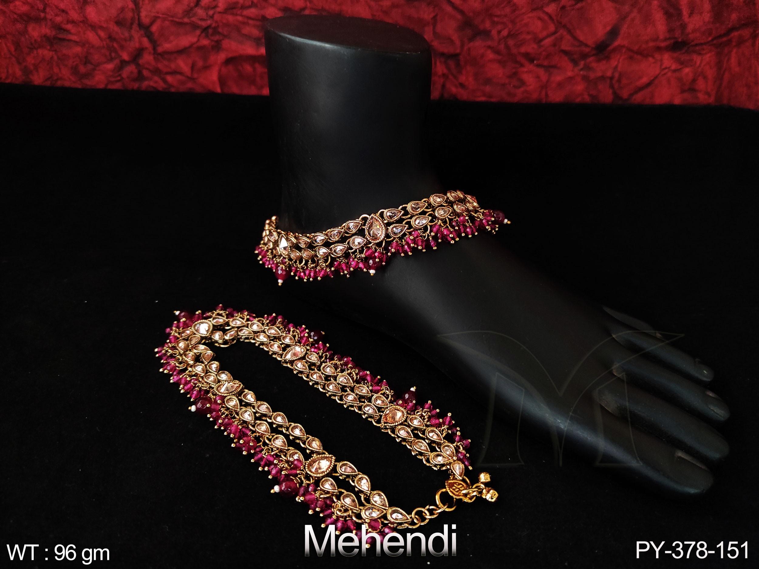 ANTIQUE DESIGNER BEAUTIFUL PAAN SHAPE FULL STONE MEHEMDI POLISHED PAYAL ...