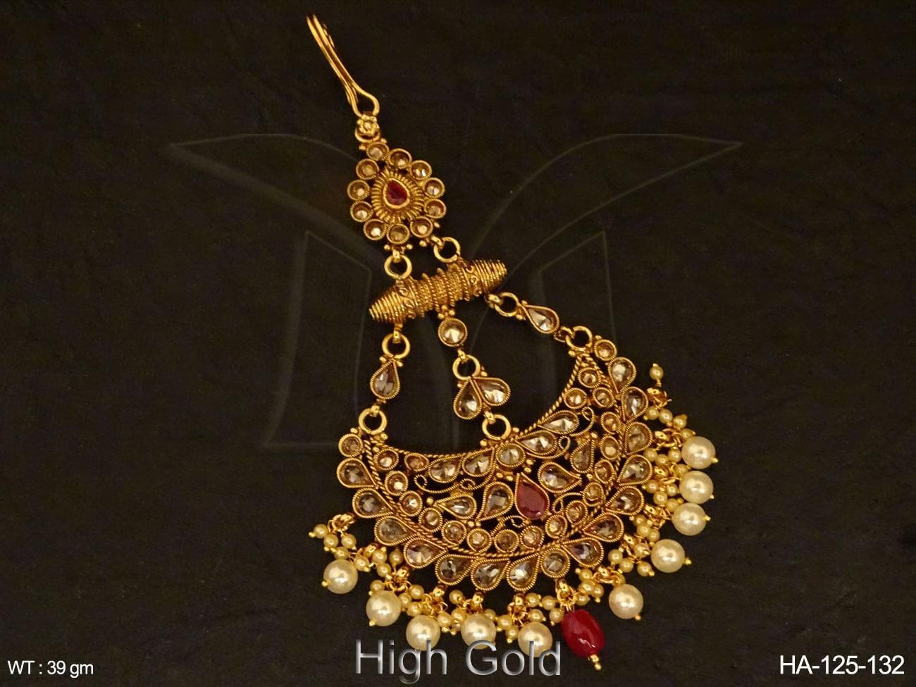 Chand Shape Paan Stone Polki Hair Accessory - HAIR ACCESSORIES - Polki ...