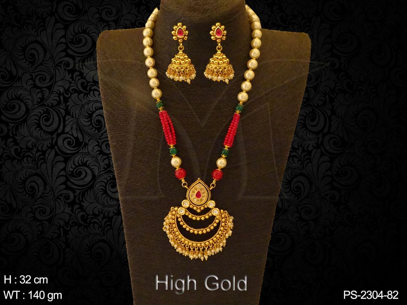 Long Designer Chand Shape Pendant - Antique Jewellery - Designer ...