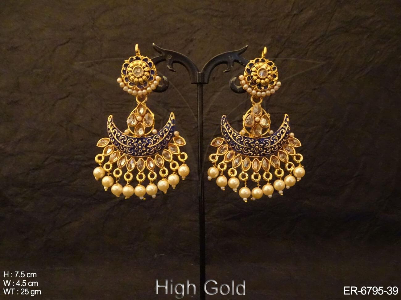 Chand Shape Style Moti Designer Earrings - EARRINGS - Copper and Brass ...