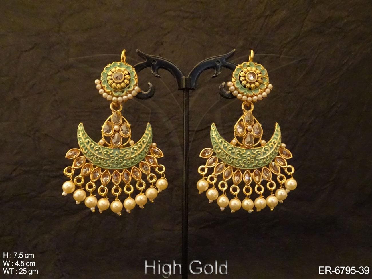 Chand Shape Style Moti Designer Earrings - EARRINGS - Copper and Brass ...