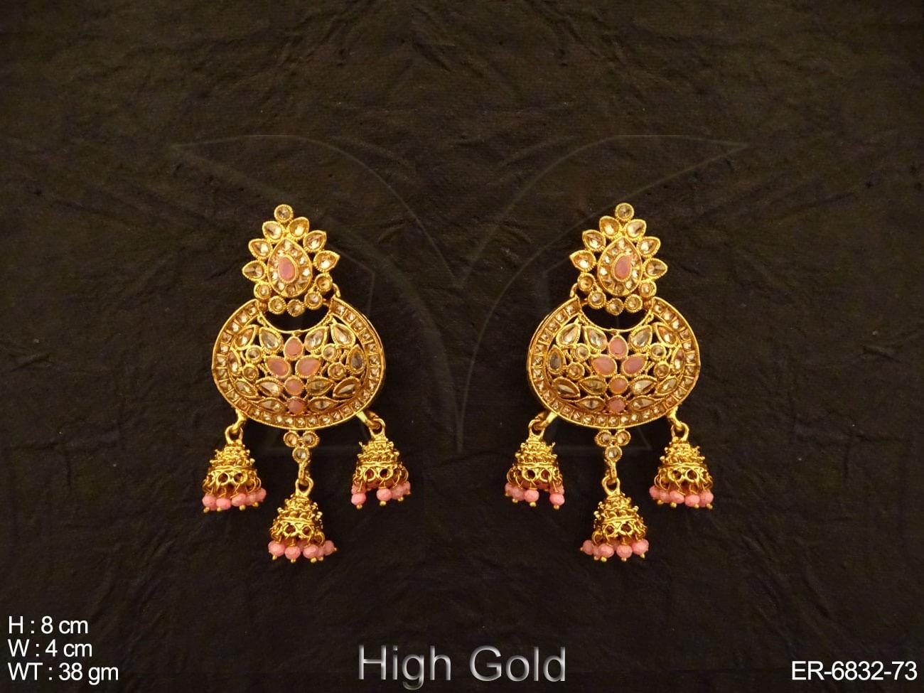 Chand Shape Paan Stone Polki Earings - EARRINGS - Polki Earrings ...
