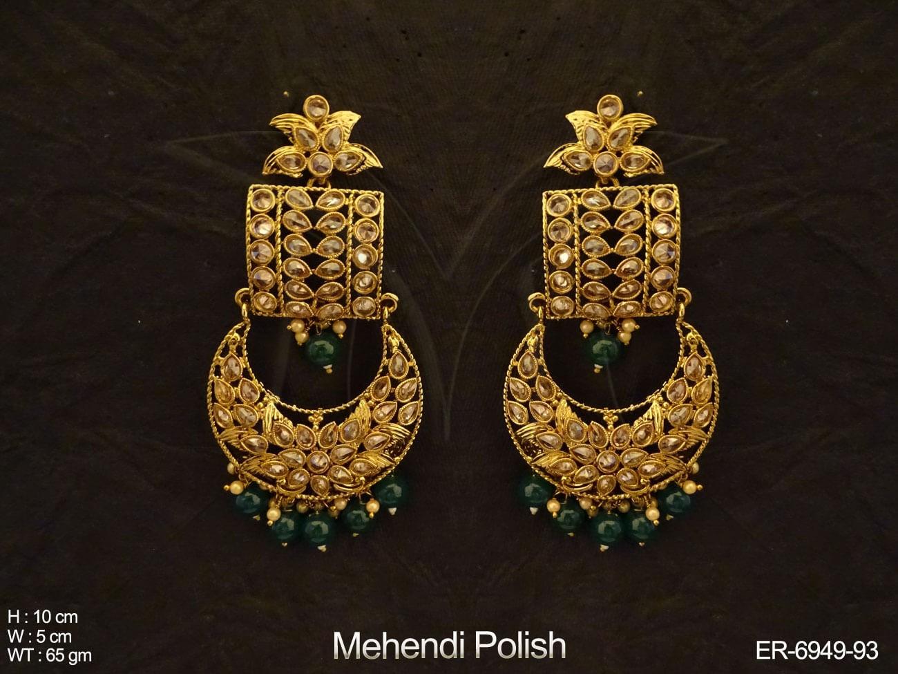 Chand Shape Designe Polki Earrings - EARRINGS - Polki Earrings - MANEK ...
