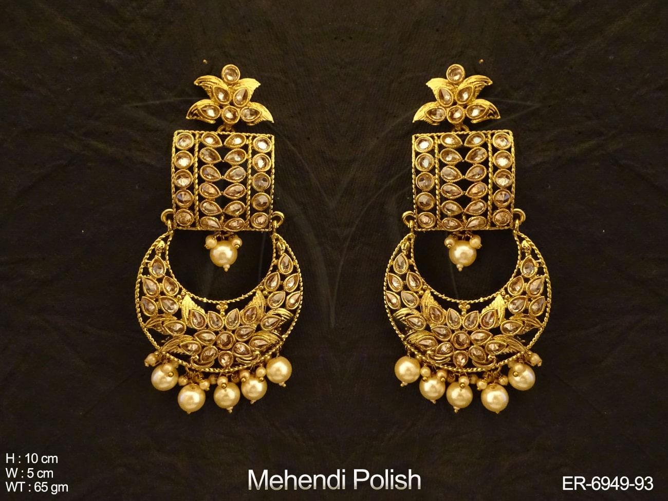 Chand Shape Designe Polki Earrings - EARRINGS - Polki Earrings - MANEK ...