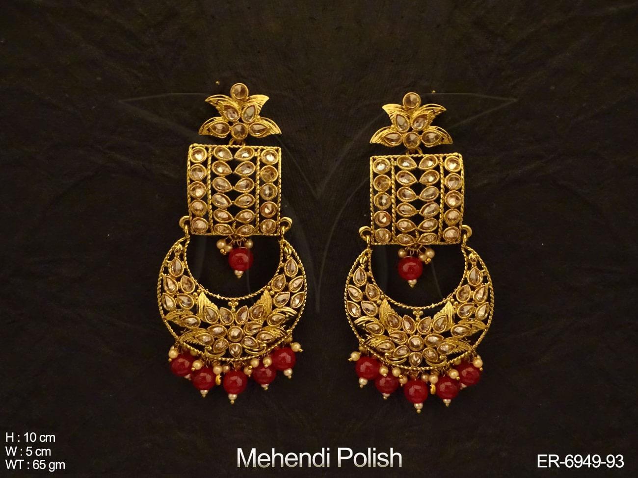 Chand Shape Designe Polki Earrings - EARRINGS - Polki Earrings - MANEK ...