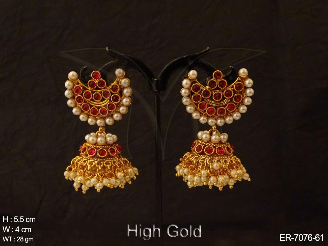 Chand Shape Multi Moti Jhumki Earrings - EARRINGS - Copper and Brass ...