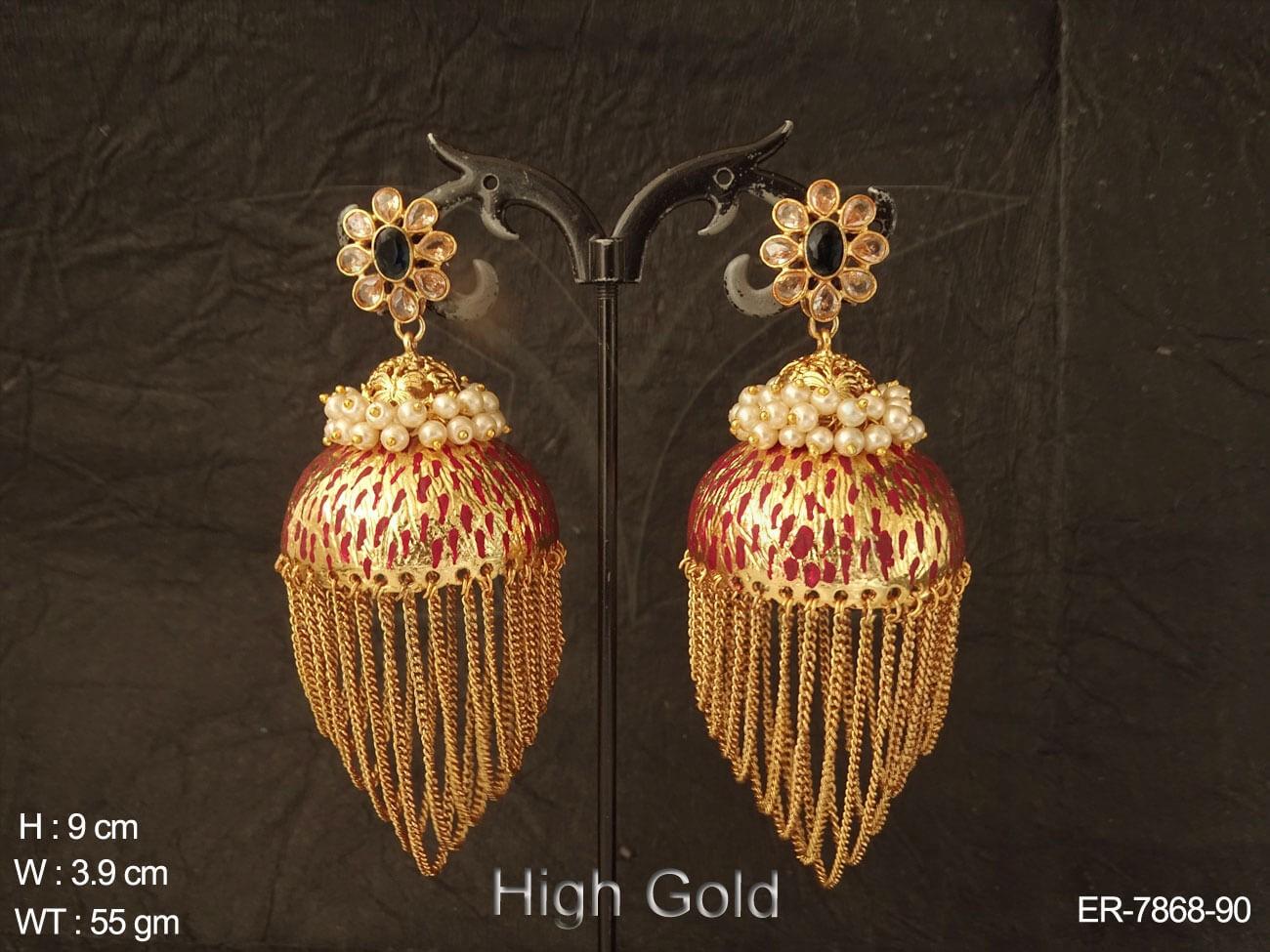 Jumar golden chain meena antique jhumka earring - EARRINGS - Copper and ...