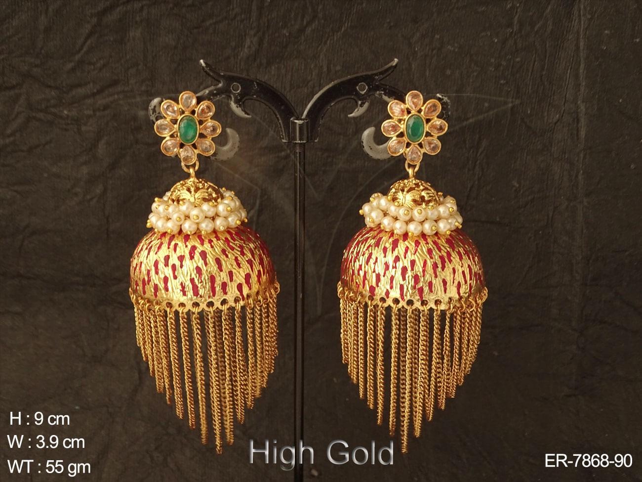 Jumar golden chain meena antique jhumka earring - EARRINGS - Copper and ...