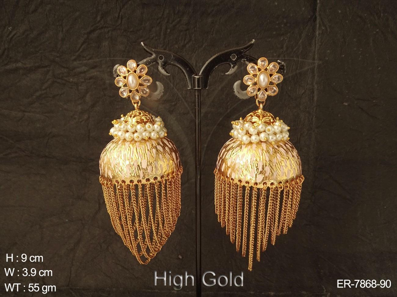 Jumar golden chain meena antique jhumka earring - EARRINGS - Copper and ...