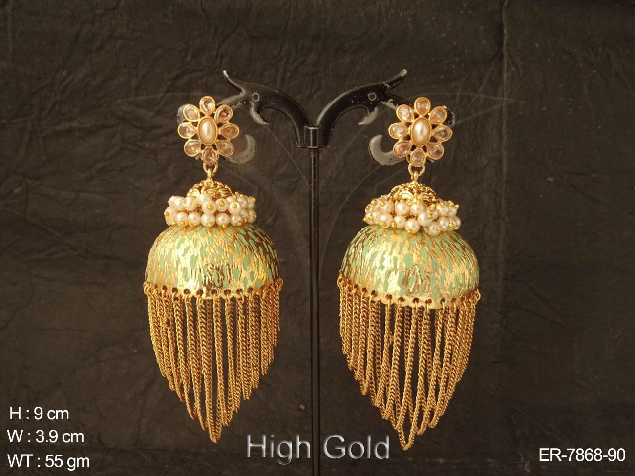 Jumar golden chain meena antique jhumka earring - EARRINGS - Copper and ...