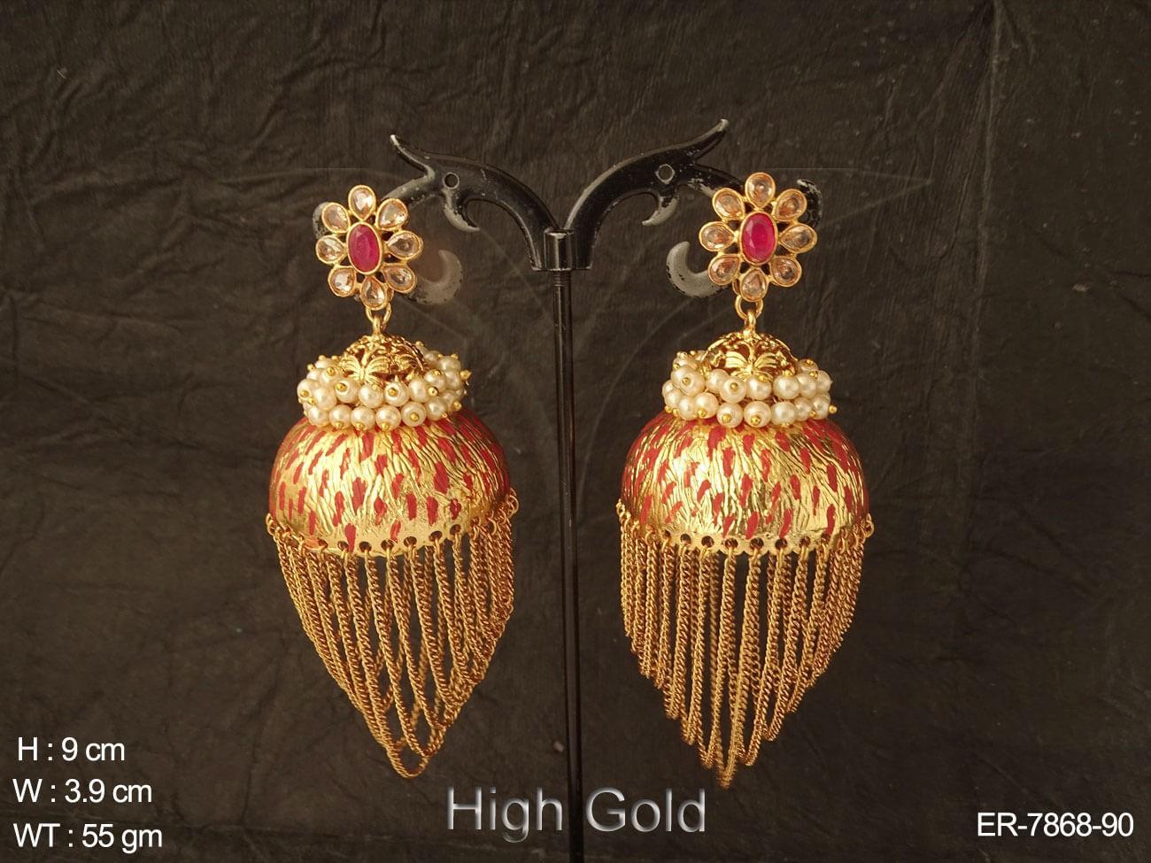 Jumar golden chain meena antique jhumka earring - EARRINGS - Copper and ...