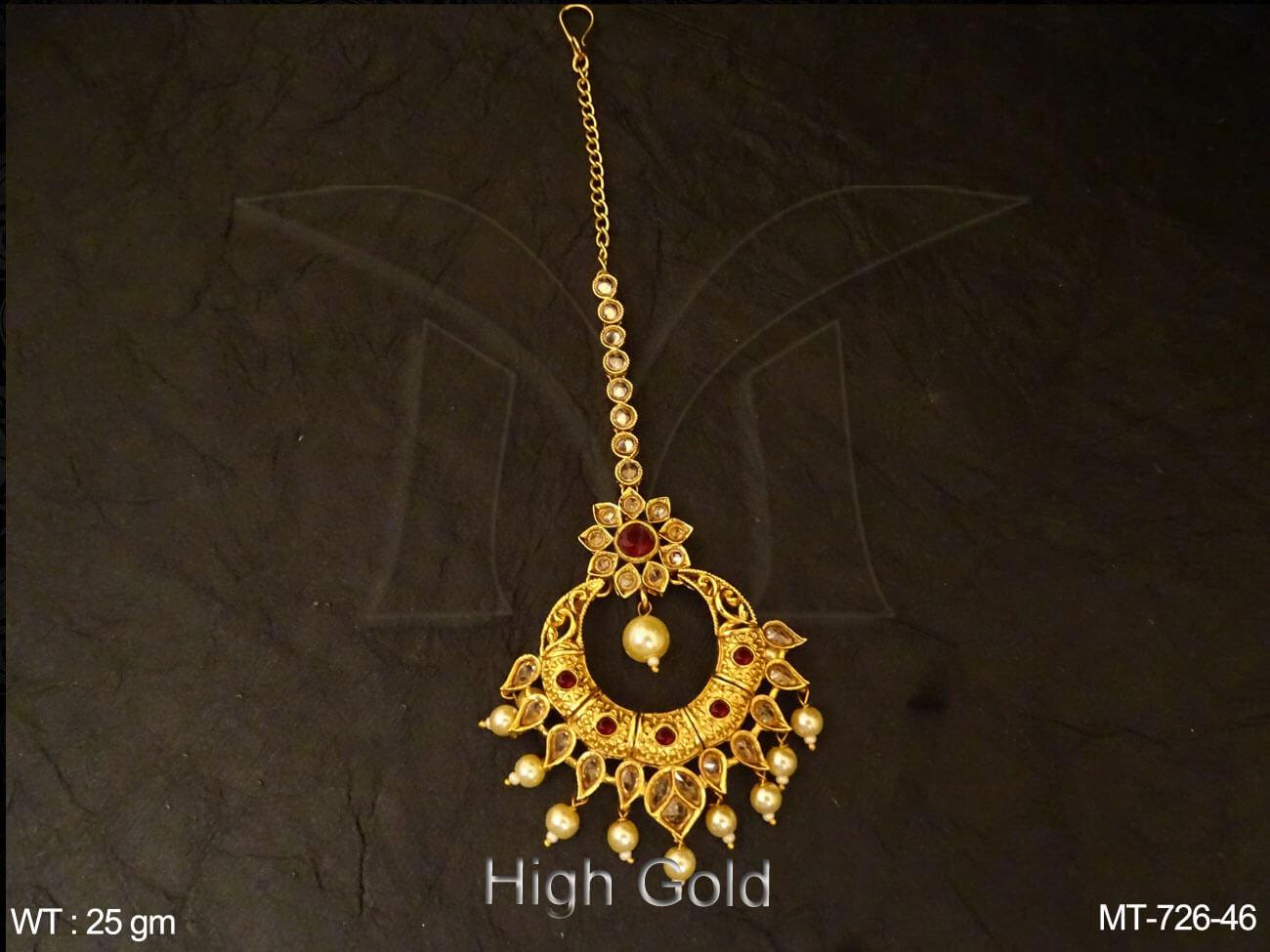 Chand shape Style Paan Maang Tikka - Polki Jewellery - Polki Maang ...