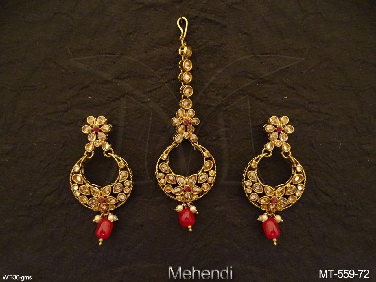 Chand Shape Styled Polki Maang Tikka - Polki Jewellery - Polki Maang ...