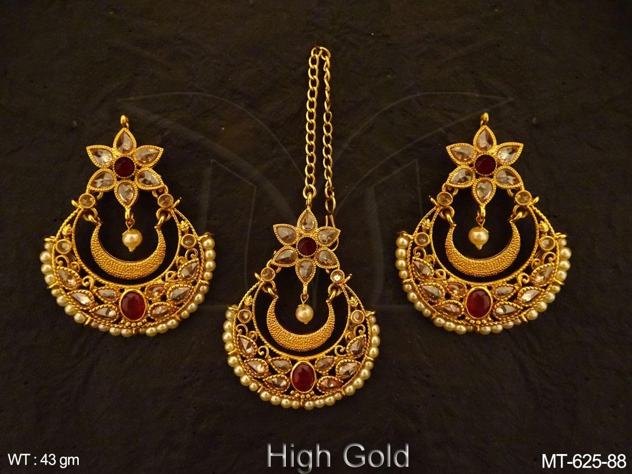 Chand Shape Style Maang Tikka Earings - Antique Jewellery - Antique ...
