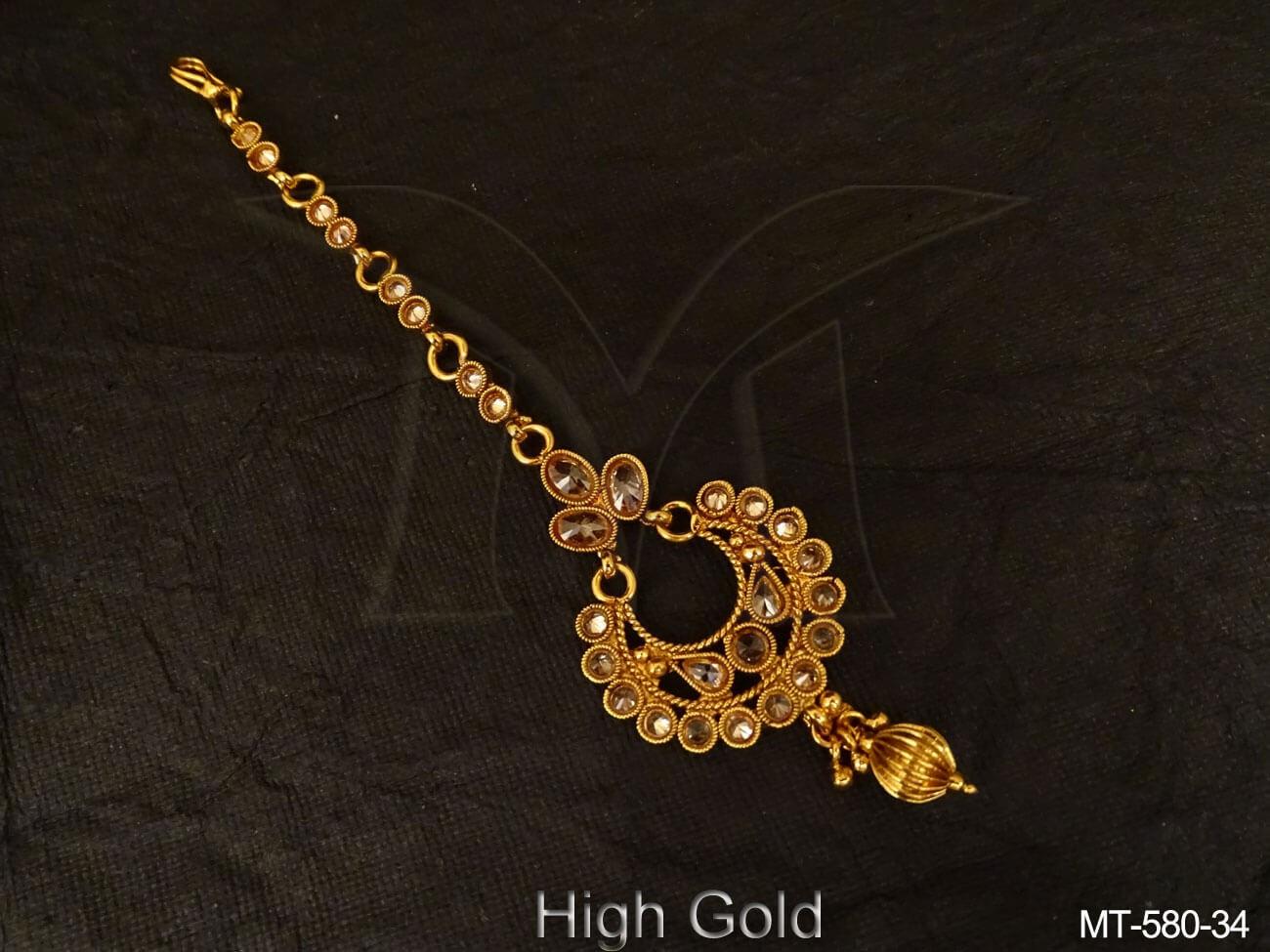 Chand Shape Round polki Maang Tikka - Polki Jewellery - Polki Maang ...