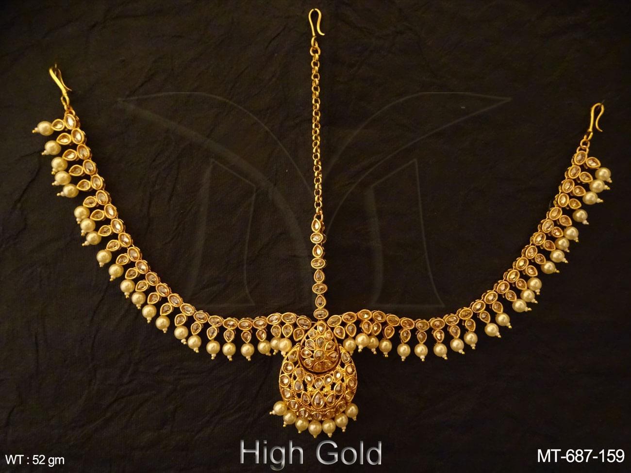 Chand Paan Shape Polki Maang Tikaa - Polki Jewellery - Polki Maang ...