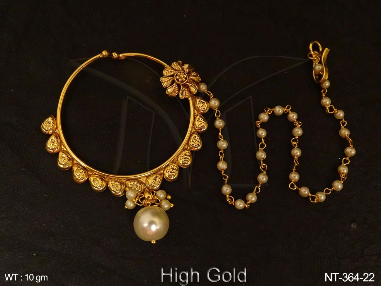 Side Flower Pattern Antique Nath - Nath - Copper and Brass Jewellery ...