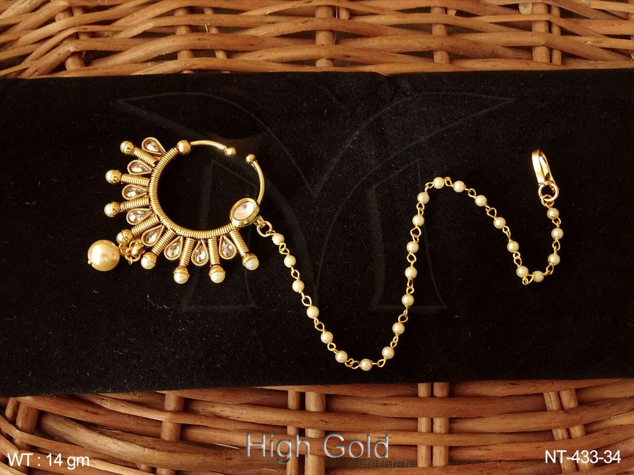 Fancy design pearl chain antique nath - Nath - Copper and Brass ...
