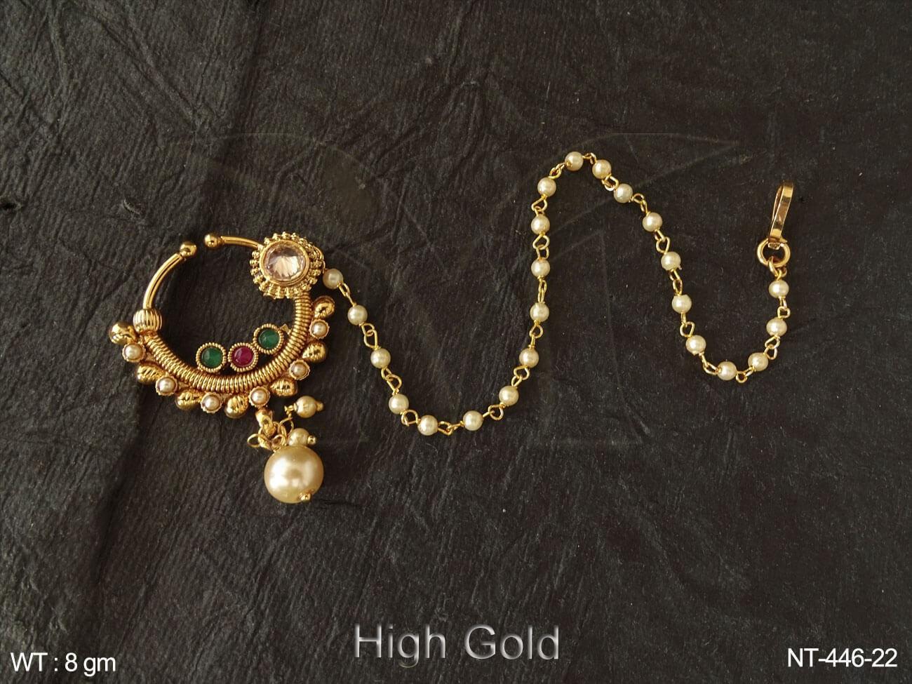 Ruby green pearl chain antique nath - Nath - Copper and Brass Jewellery ...