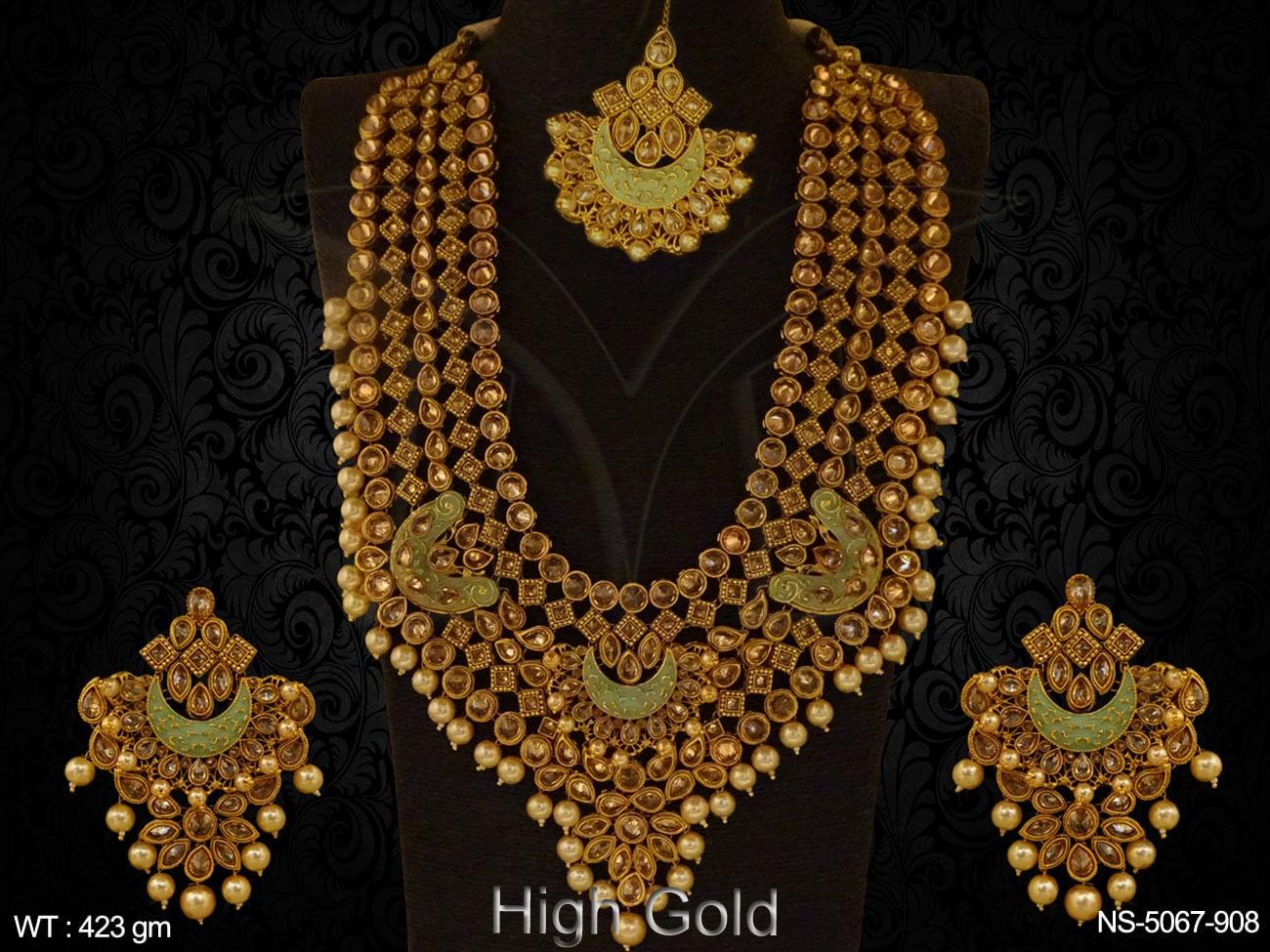 Chand Shape Long Bridal Polki Neckalce - NECKLACE SETS - Copper and ...