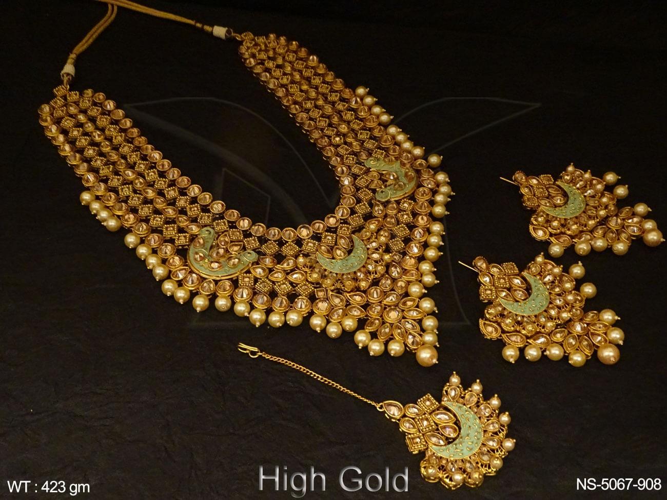 Chand Shape Long Bridal Polki Neckalce - NECKLACE SETS - Copper and ...