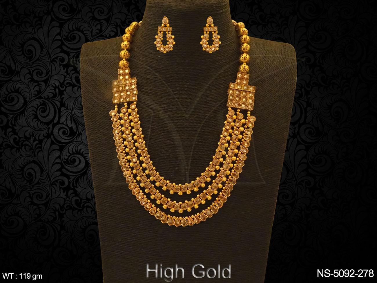 Triple Layer Polki Long Necklace Set - NECKLACE SETS - Copper and Brass ...