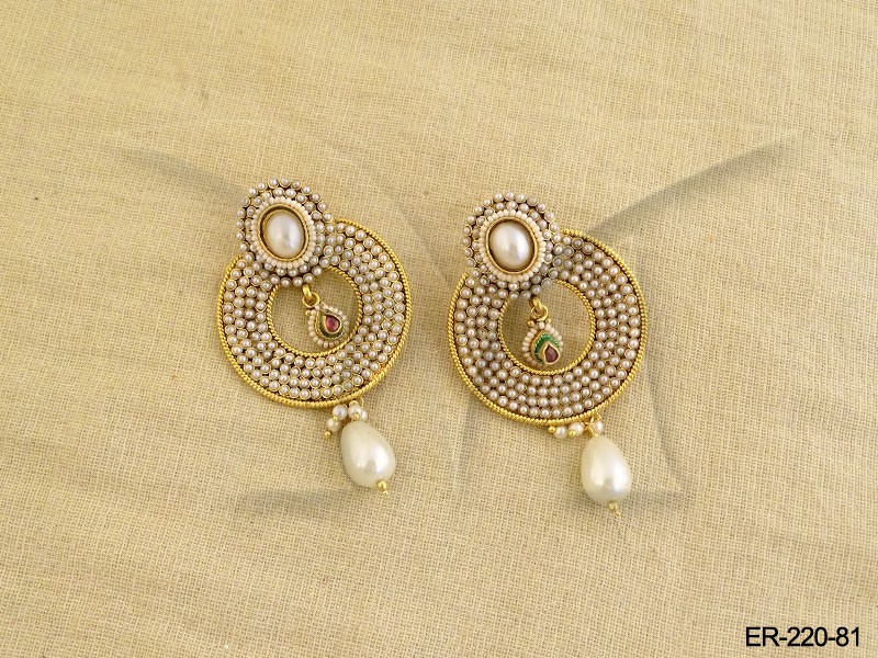 Moti Beaded Round Broad Antique Earrings