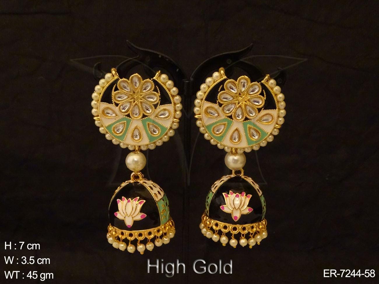 Chand Shape Jhumki Lotus Earrings - EARRINGS - Copper and Brass ...