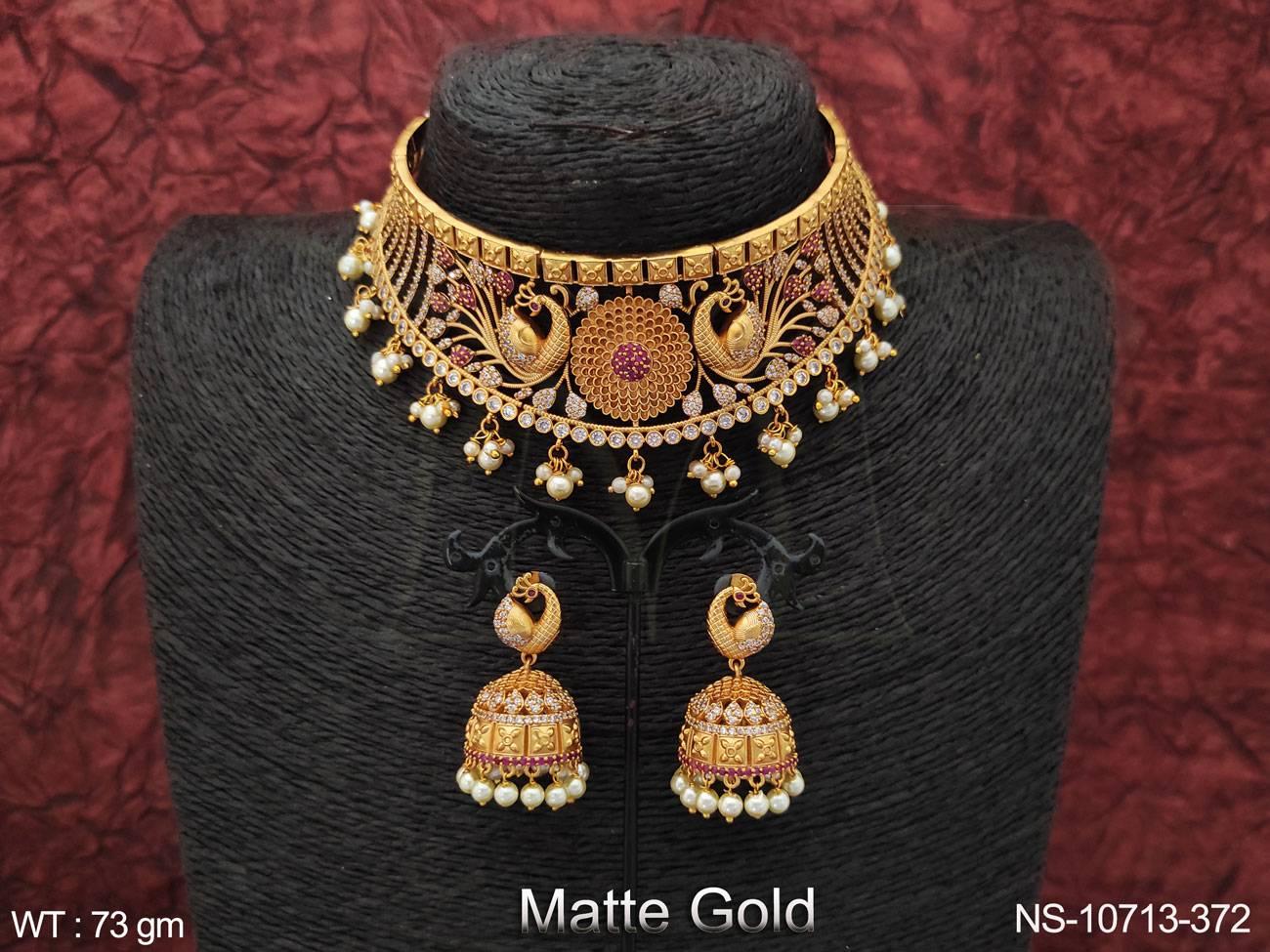 Kemp Jewelry Matte Gold Polish Peacock Design Wedding Wear Fancy ...