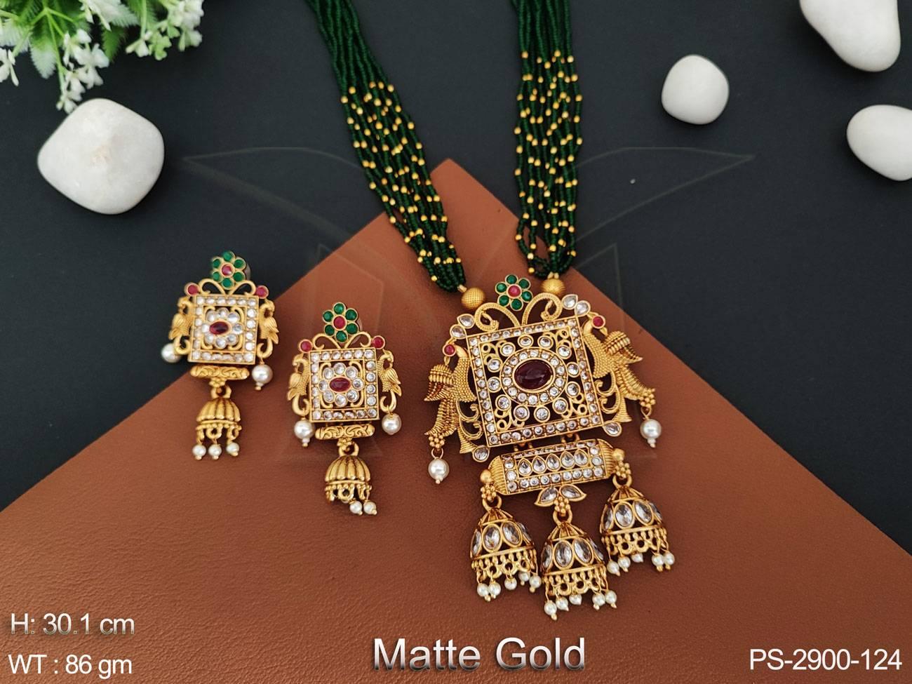 Matte Gold Polish Fancy Desing Pendant Party wear Long KEmp Jewellery ...