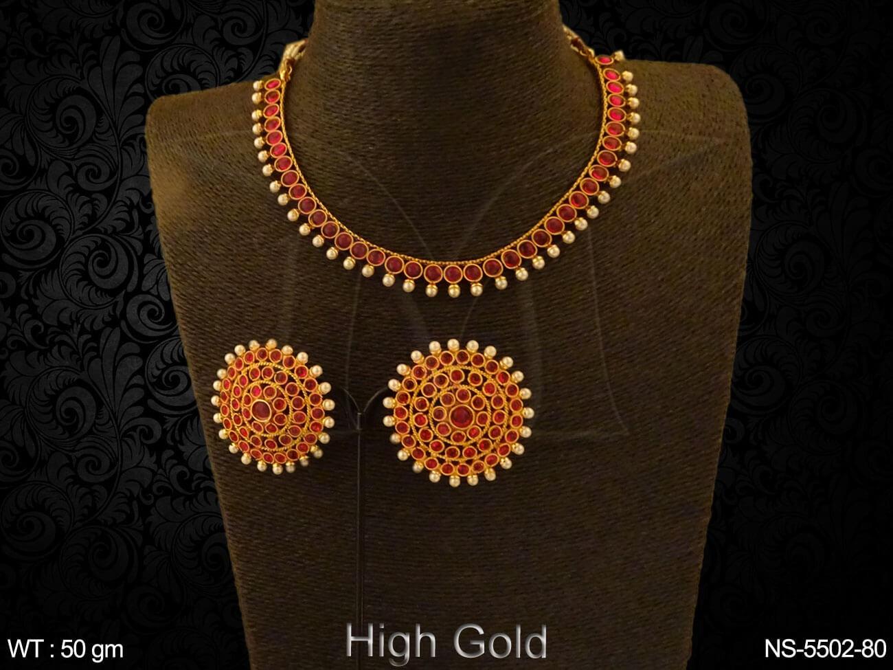 Round Kempu Stone Necklace Set - NECKLACE SETS - Copper and Brass ...