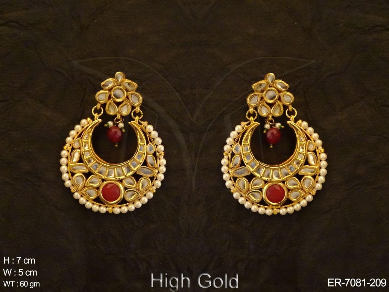 Chand Shape Polo Kundan Earrings - EARRINGS - Copper and Brass ...
