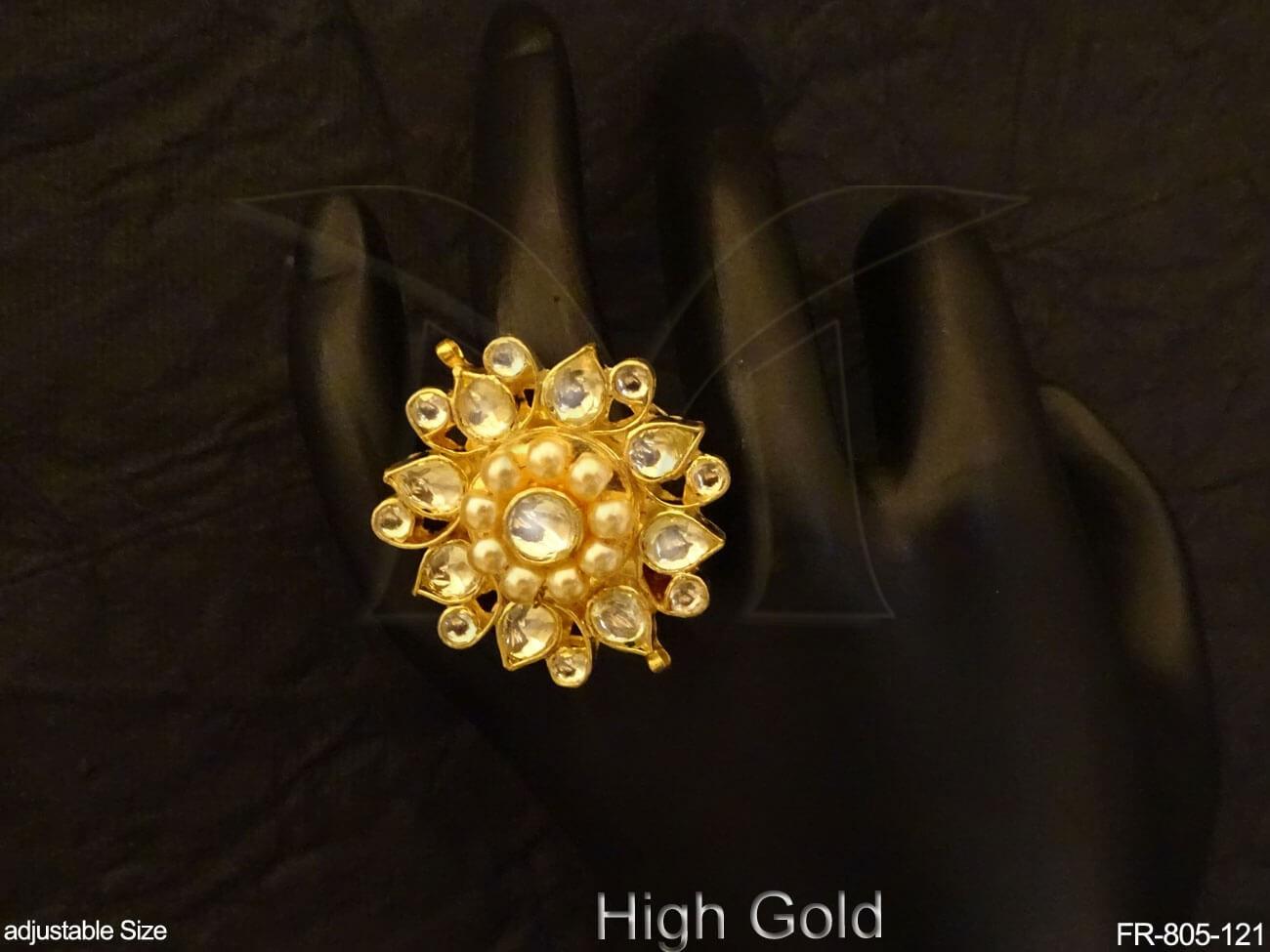 Center Moti Sunflower Kundan Finger Ring - FINGER RINGS - Copper and ...