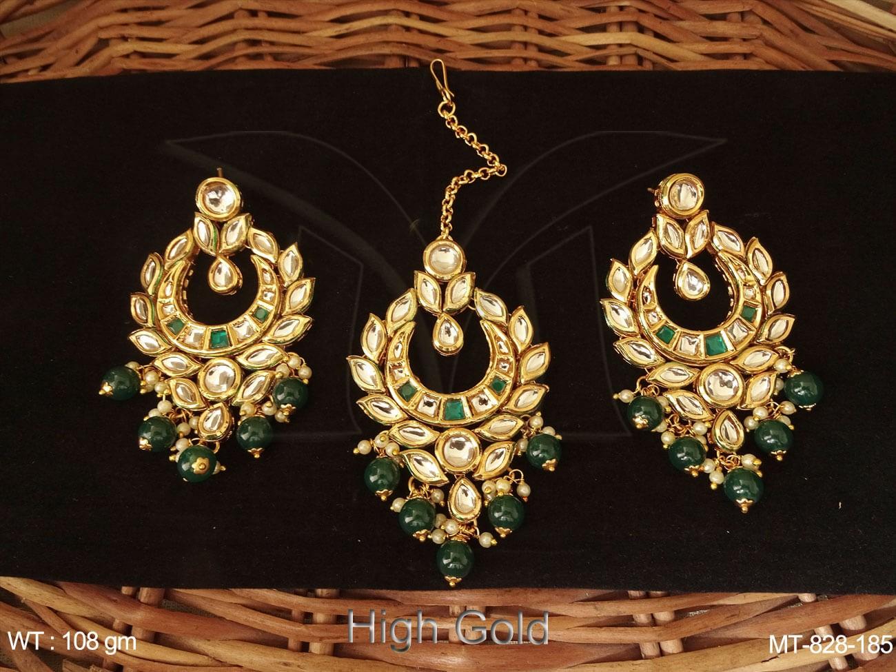 Chand Shape Full Stone Kundna Earring With Maang Tikka - Whats Trending ...