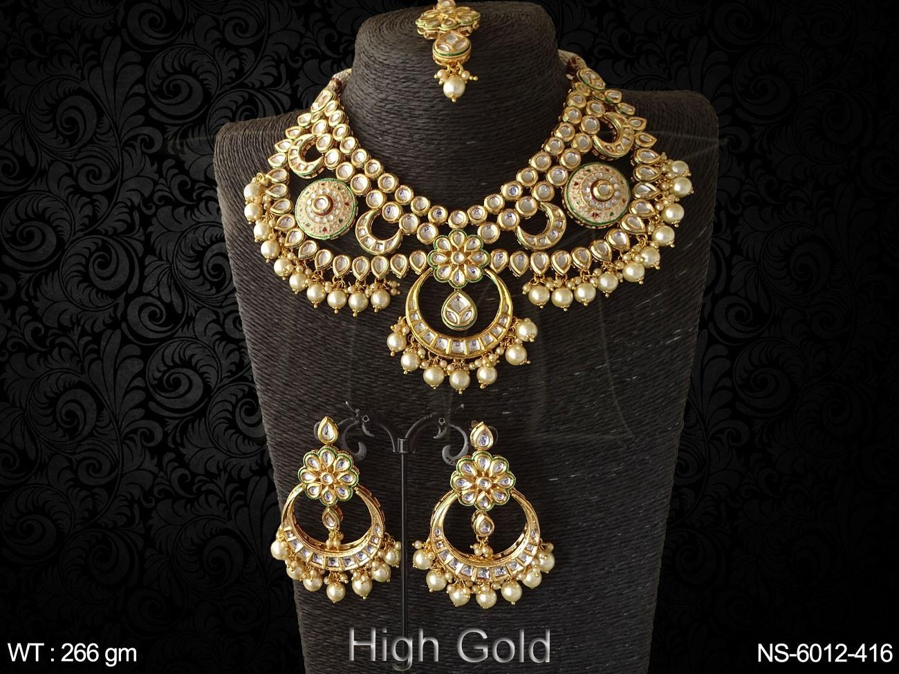 Wedding wear kundan chand shape necklace set - NECKLACE SETS - Copper ...