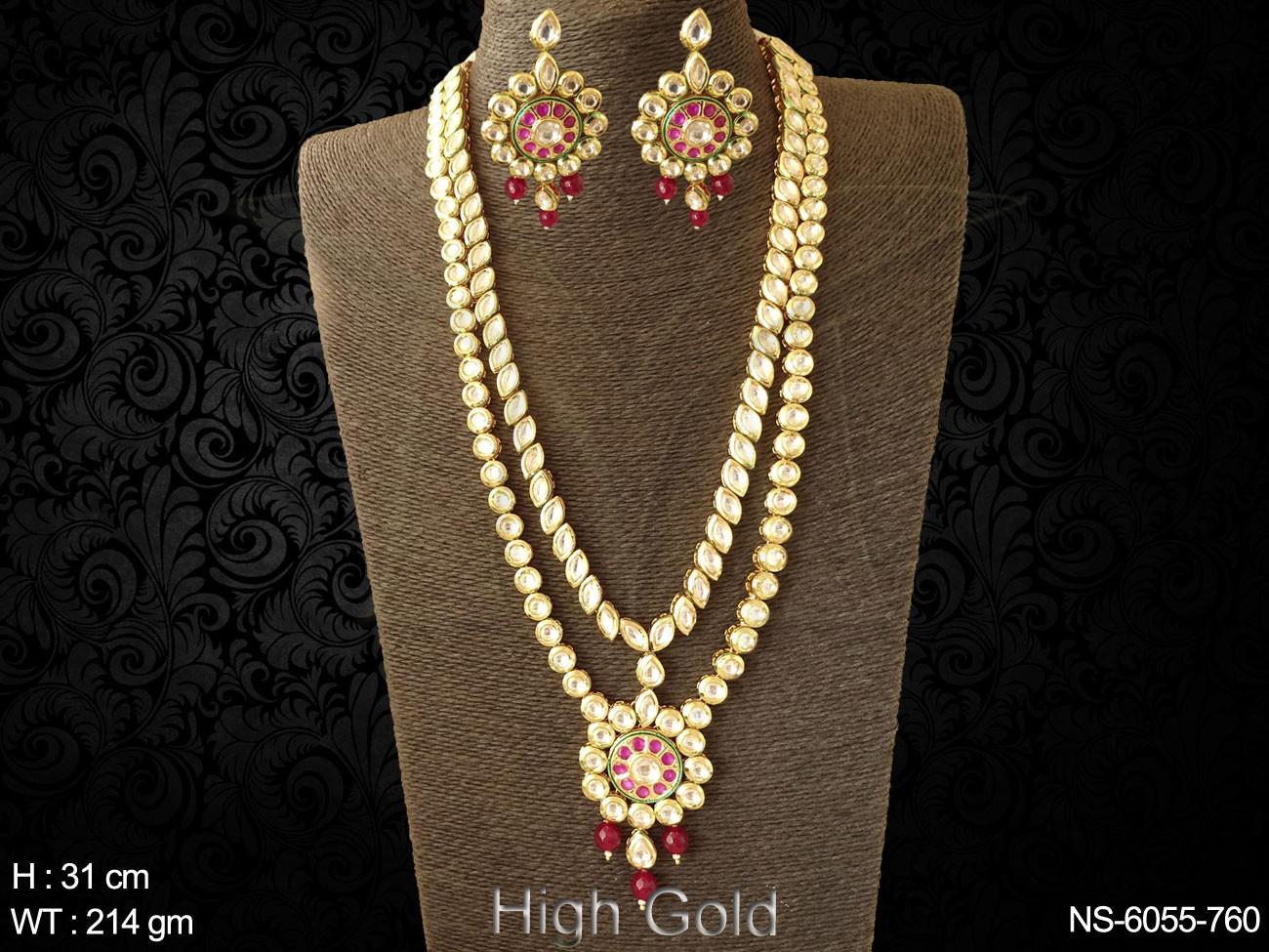 Double line kundan long heavy necklace - NECKLACE SETS - Copper and ...