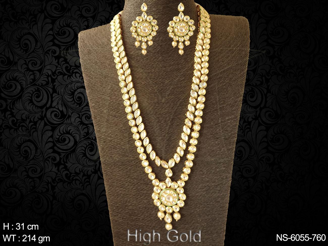 Double line kundan long heavy necklace - NECKLACE SETS - Copper and ...