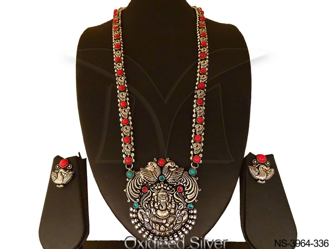 Ganesh Ji Dual Peacock Temple Necklace - NECKLACE SETS - Copper and ...