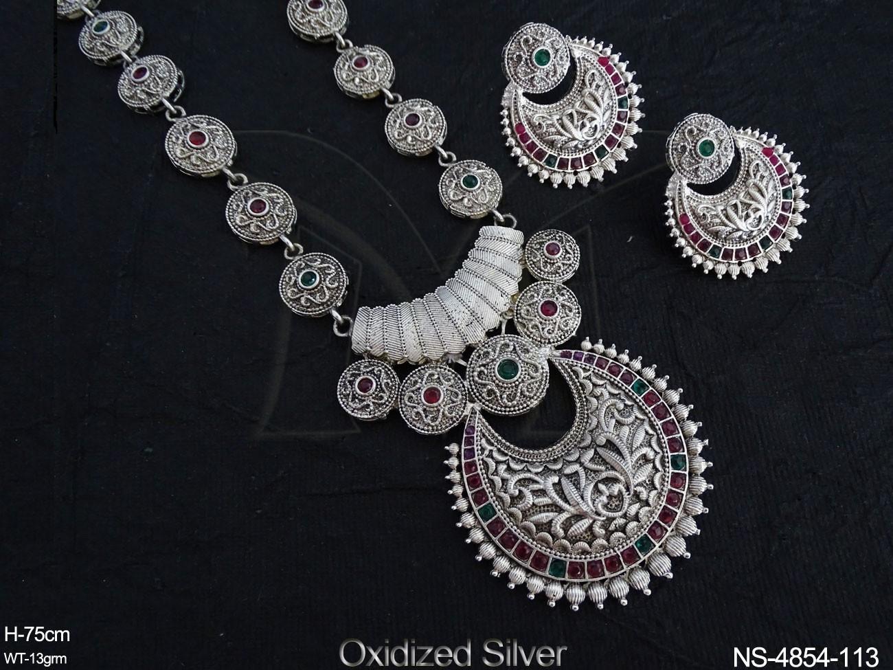 Long Designer Chand Shape Necklace - NECKLACE SETS - Copper and Brass ...