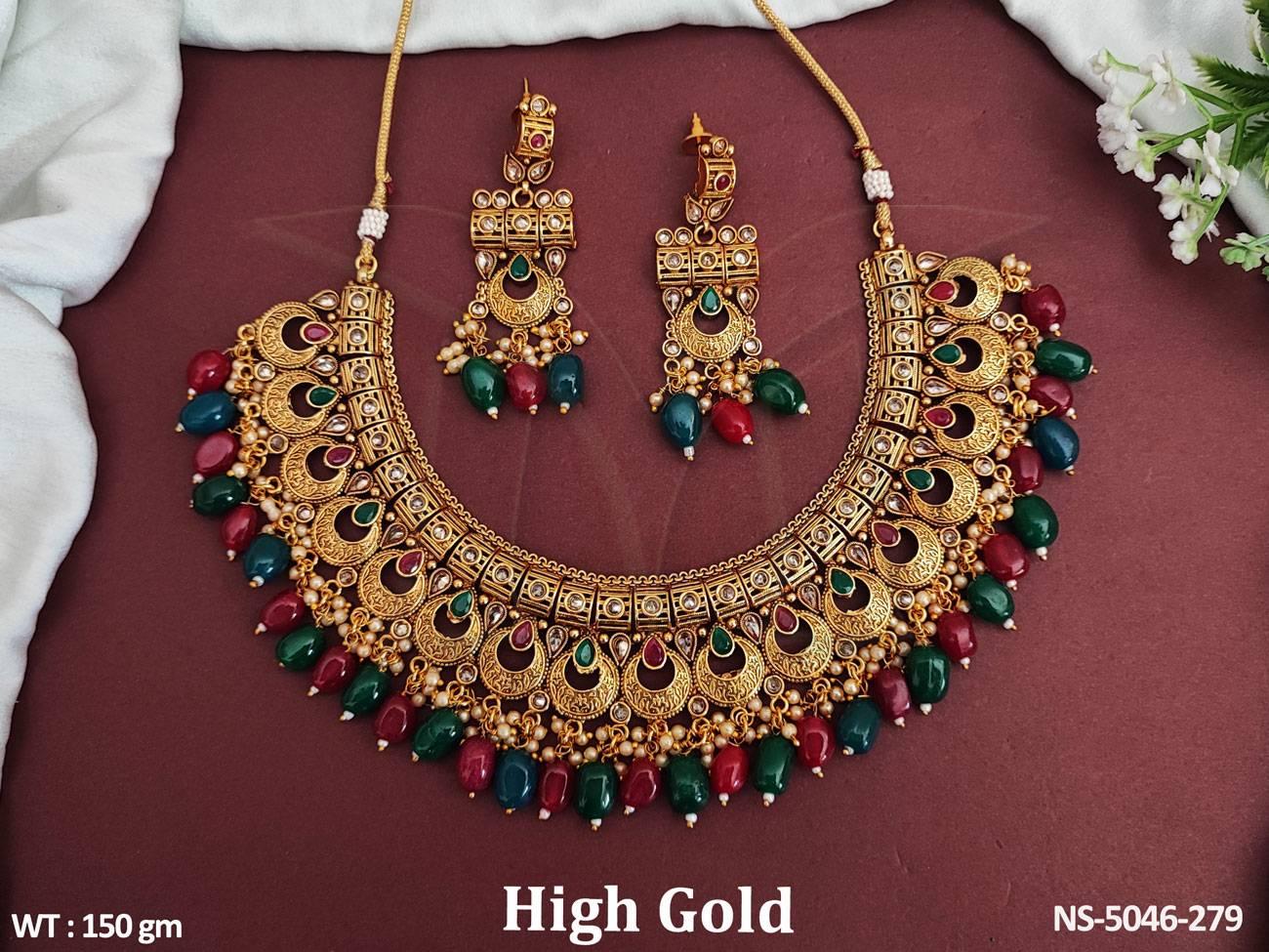 Chand Shape Stylish Antique Necklace Sets, NECKLACE SETS, NECKLACE SETS