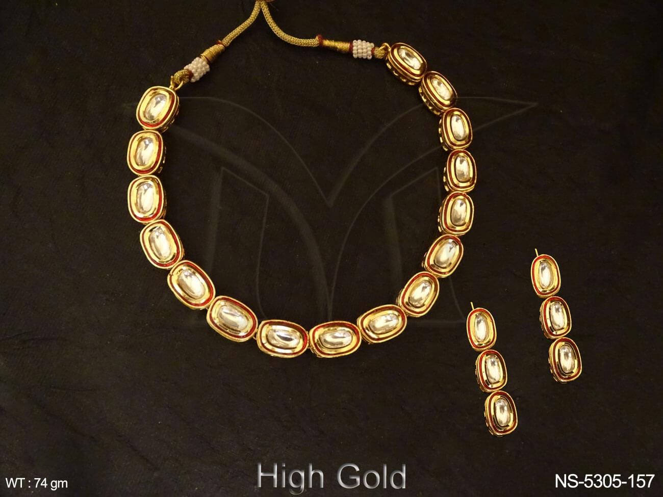 Single Layer Oval Stone Kundan Necklace - NECKLACE SETS - Copper and ...