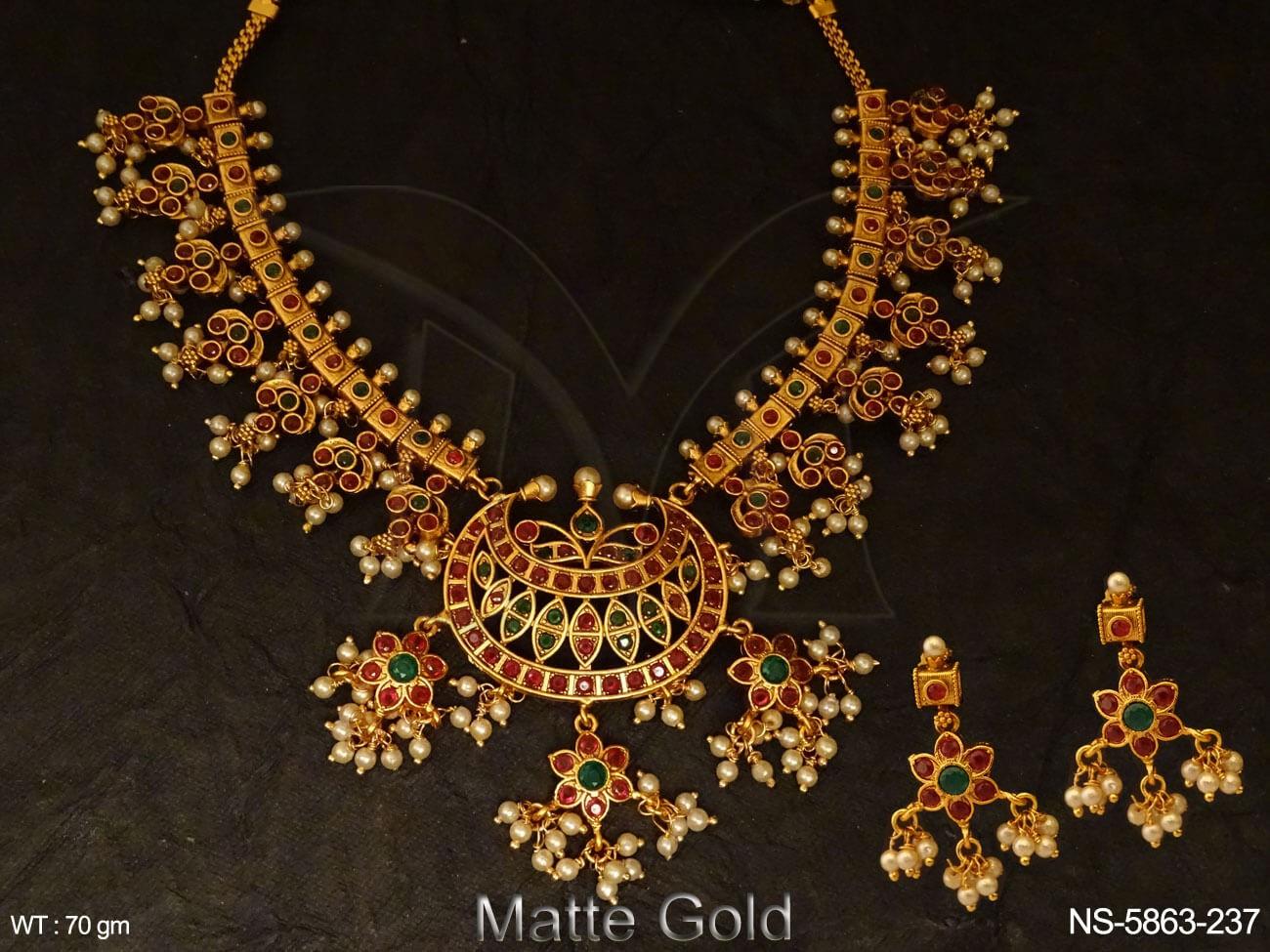 Chand Shape Paan Stone Kemp Necklace, NECKLACE SETS, NECKLACE SETS