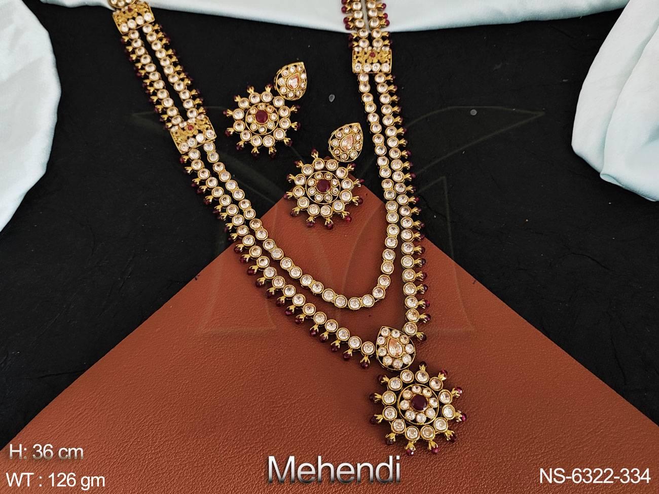 Full stone moti boarder long mehandi polish polki necklace set ...