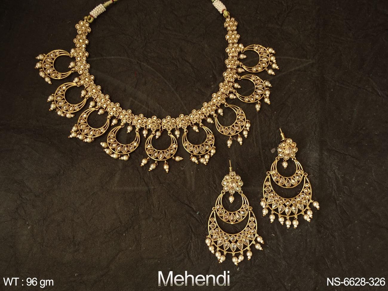 Chand shape mehandi polish moti drop polki necklace set, NECKLACE SETS ...