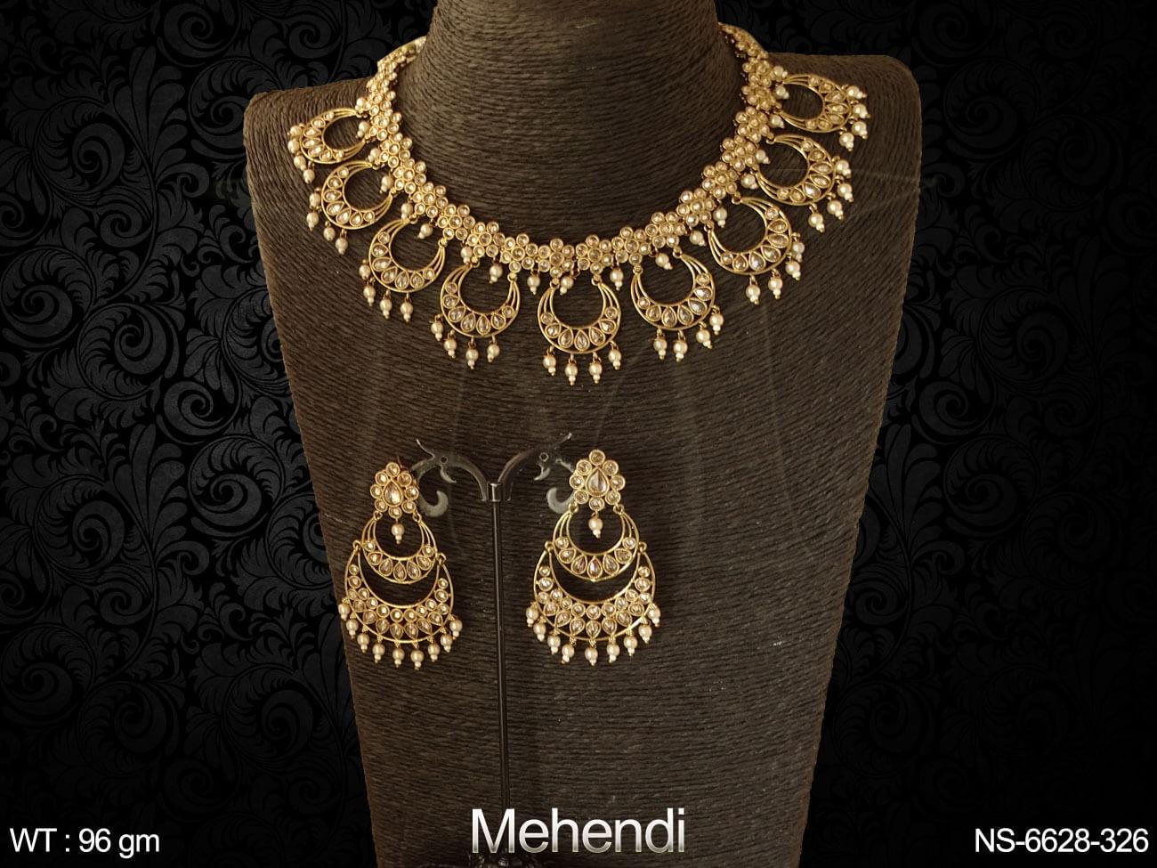 Chand shape mehandi polish moti drop polki necklace set, NECKLACE SETS ...