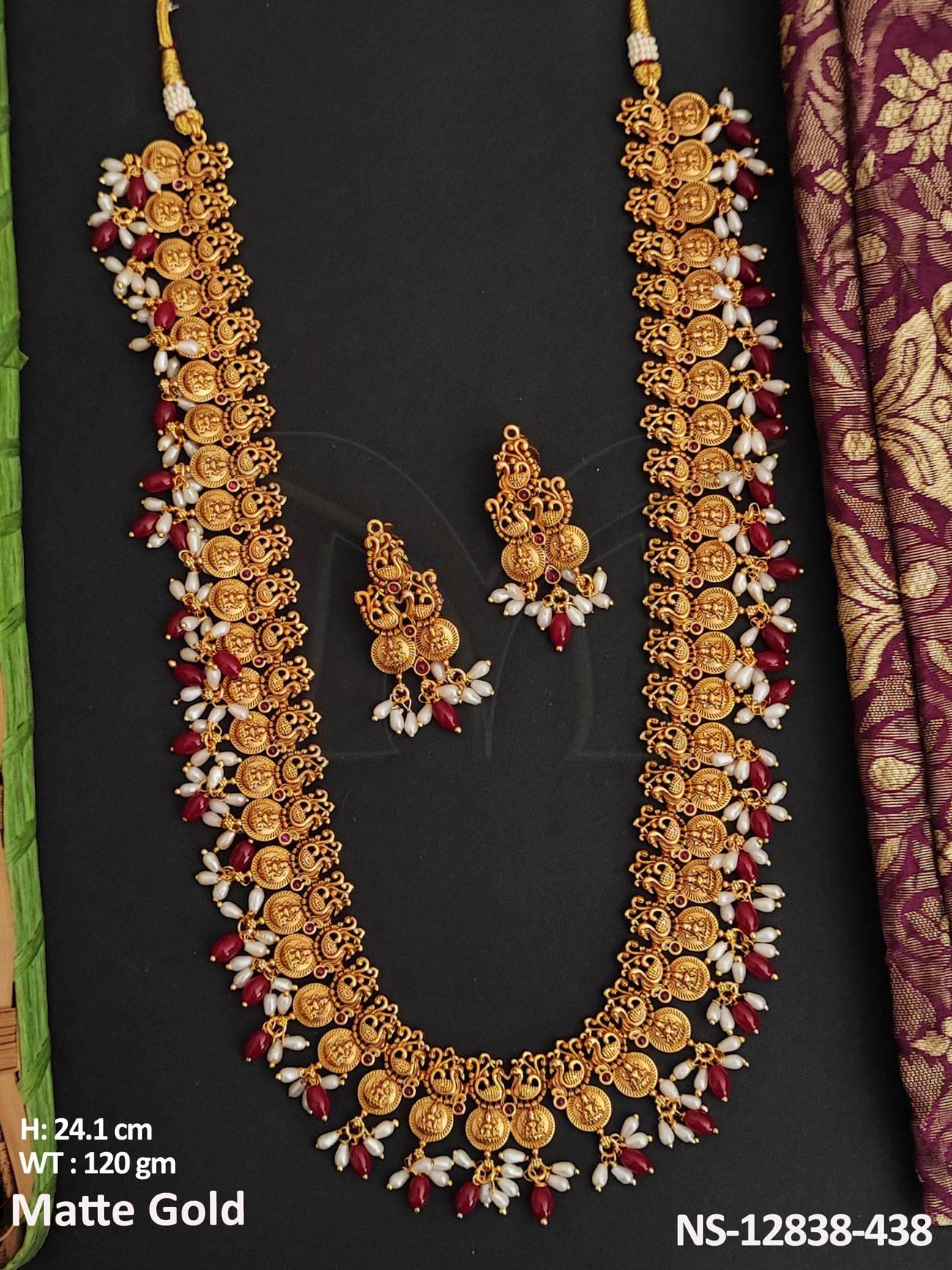 Temple Jewelry Matte Gold Polish South Look God Laxmi Coins Long Temple ...